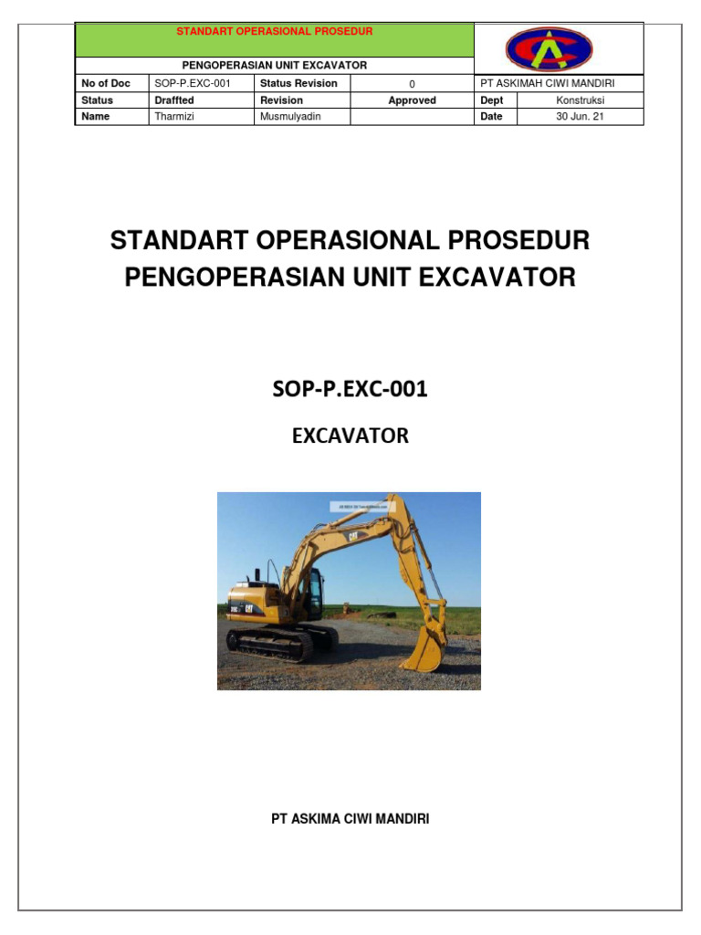 SOP Pengoperasian Excavator | PDF