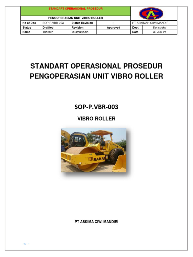 SOP Vibro Roller para Operadores | PDF | Tecnología