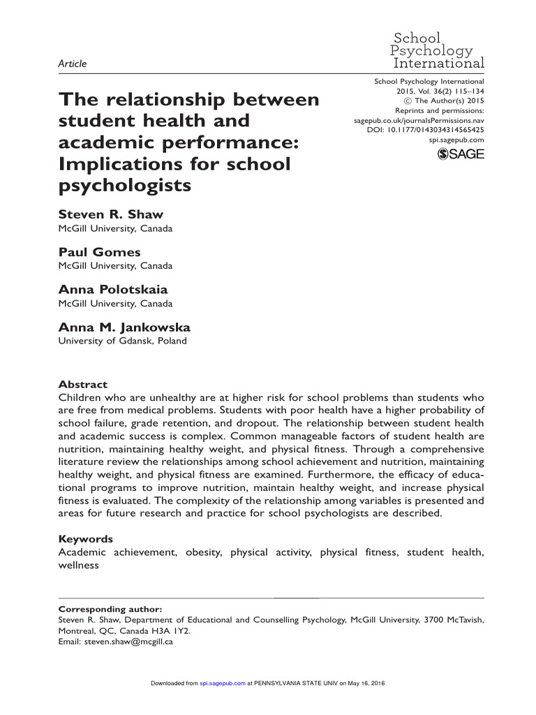 The Relationship Between Student Health and Academic Performance: Implications For School ...