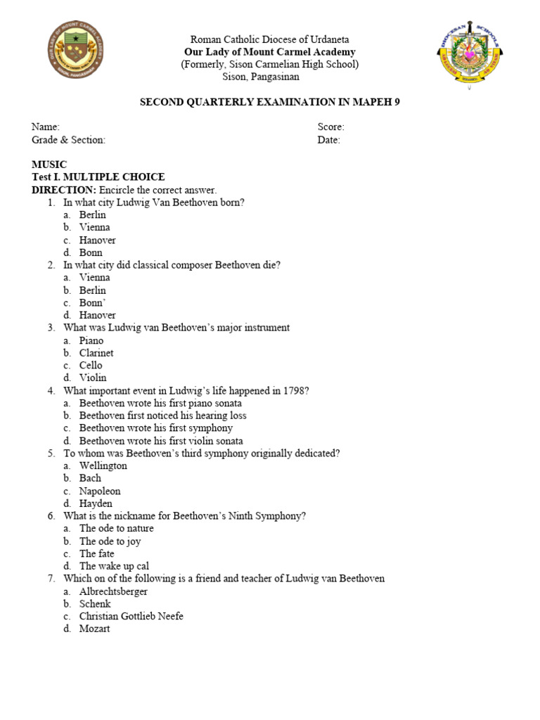 GRADE-9 SECOND QUARTER EXAM | PDF | Ludwig Van Beethoven | Symphony