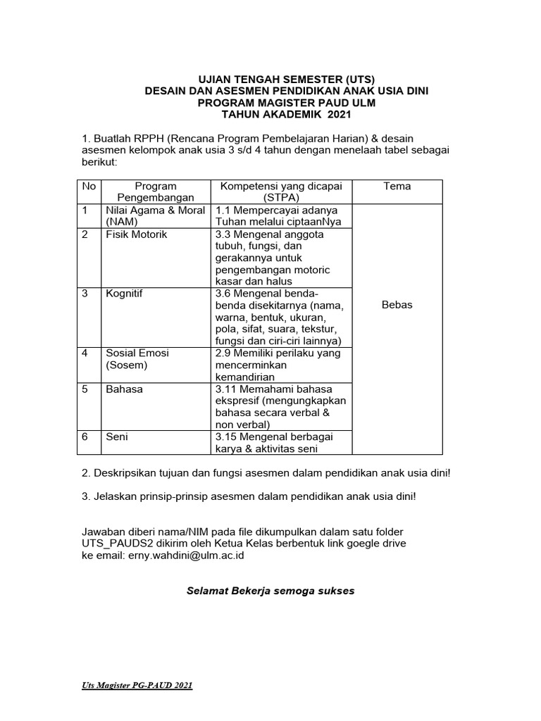 UTS DESAIN ASESMEN PAUD 2021 | PDF
