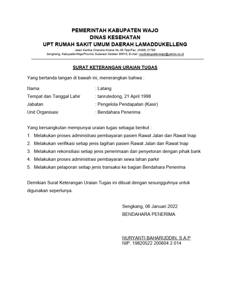 contoh pembuatan surat uraian tugas | PDF contoh pembuatan surat uraian tugas | PDF