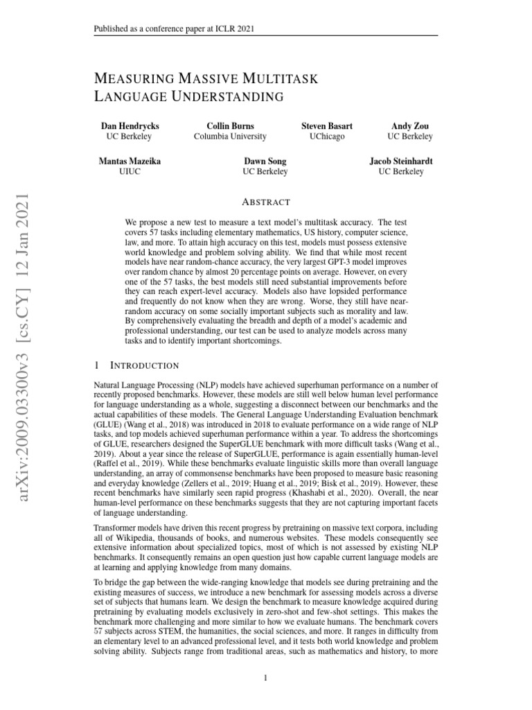 Measuring Massive Multitask Language Understanding | PDF | Science | Social Sciences
