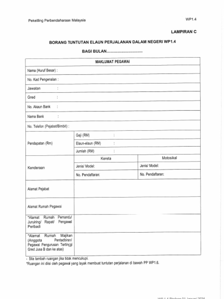 Lampiran Borang Tuntutan Perjalanan | PDF