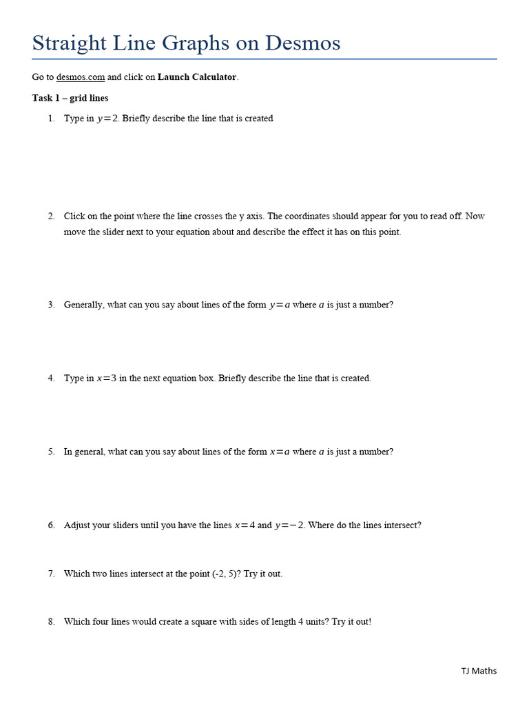Straight Line Graphs on Desmos Write On | PDF | Cartesian Coordinate ...