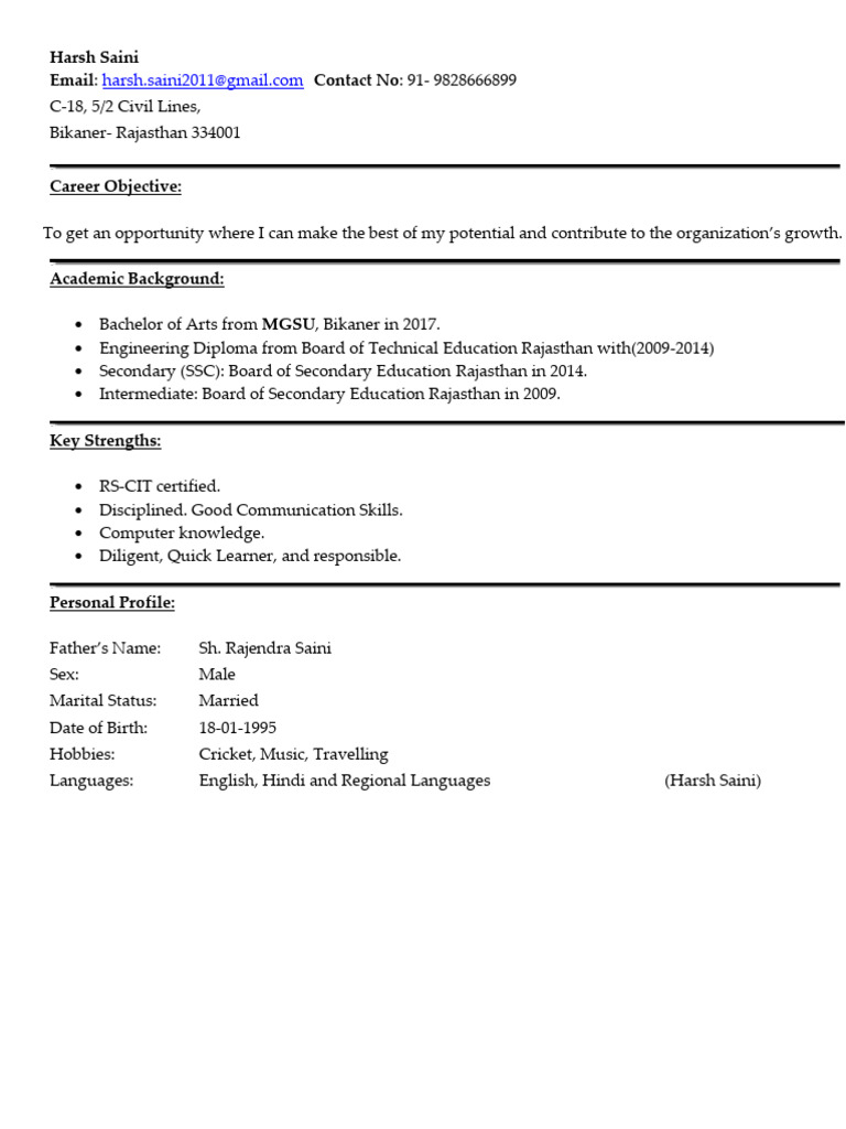 Resume Harsh Saini | PDF