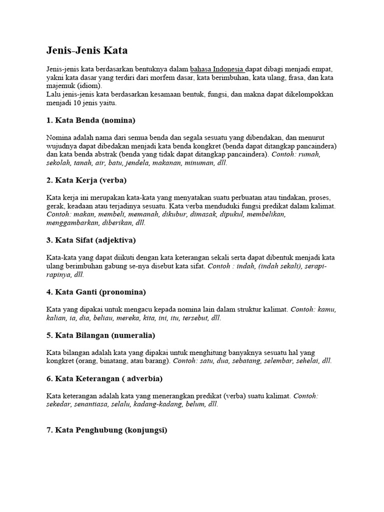 Jenis-Jenis Kata dalam Bahasa Indonesia | PDF | Seni & Disiplin Bahasa ...