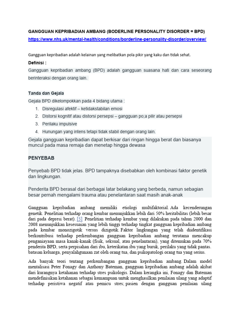 Gangguan Kepribadian Ambang | PDF