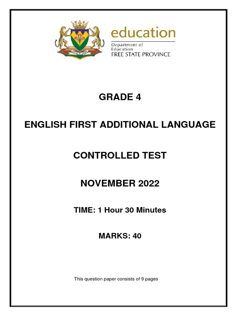 GRADE 4 ENGLISH FAL NOVEMBER 2022 CONTROLLED TEST | PDF