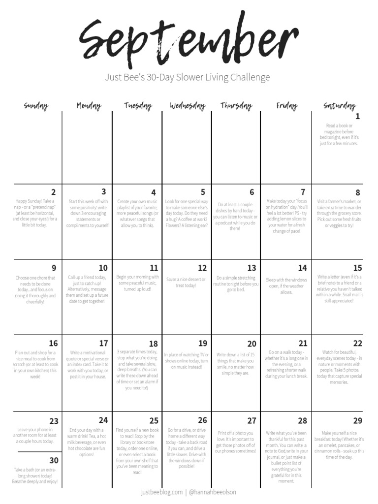 Just Bees 30 Day Slower Living Challenge | PDF | Food And Drink | Cuisine
