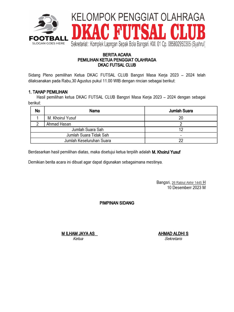 BERITA ACARA FUTSAL | PDF