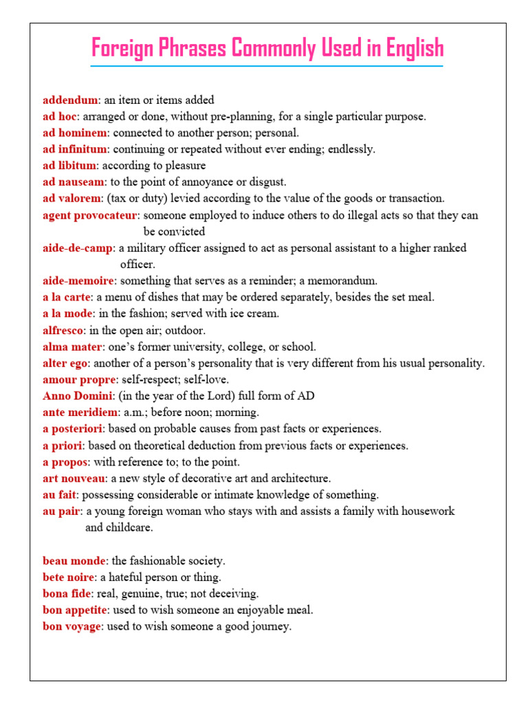 Foreign Phrases Commonly Used in English | PDF | Law