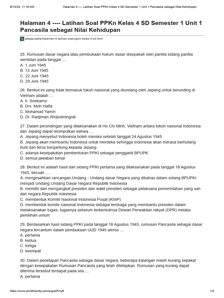 Halaman 4 - Latihan Soal PPKN Kelas 4 SD Semester 1 Unit 1 Pancasila Sebagai Nilai Kehidupan | PDF