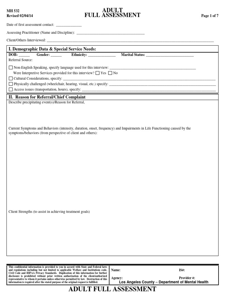 Adult Full Assessment With MSE | PDF | Substance Abuse | Diagnostic And ...