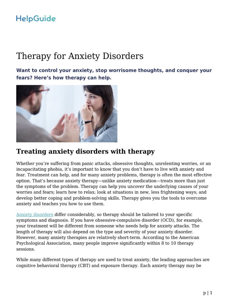 Therapy For Anxiety Disorders | PDF | Anxiety Disorder | Cognitive ...