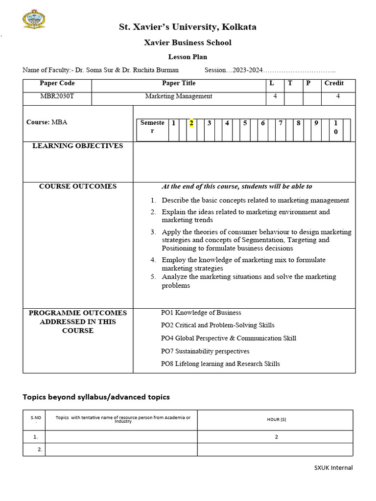 MBR2030T - MM - Lesson Plan | PDF | Marketing | Market Segmentation
