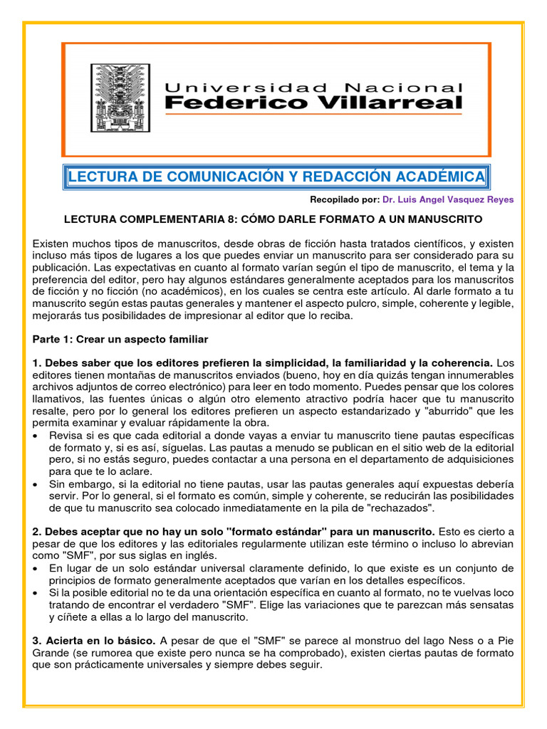 Lectura Complementaria 8 - Cómo Darle Formato A Un Manuscrito | PDF | Publicación | Comunicación ...