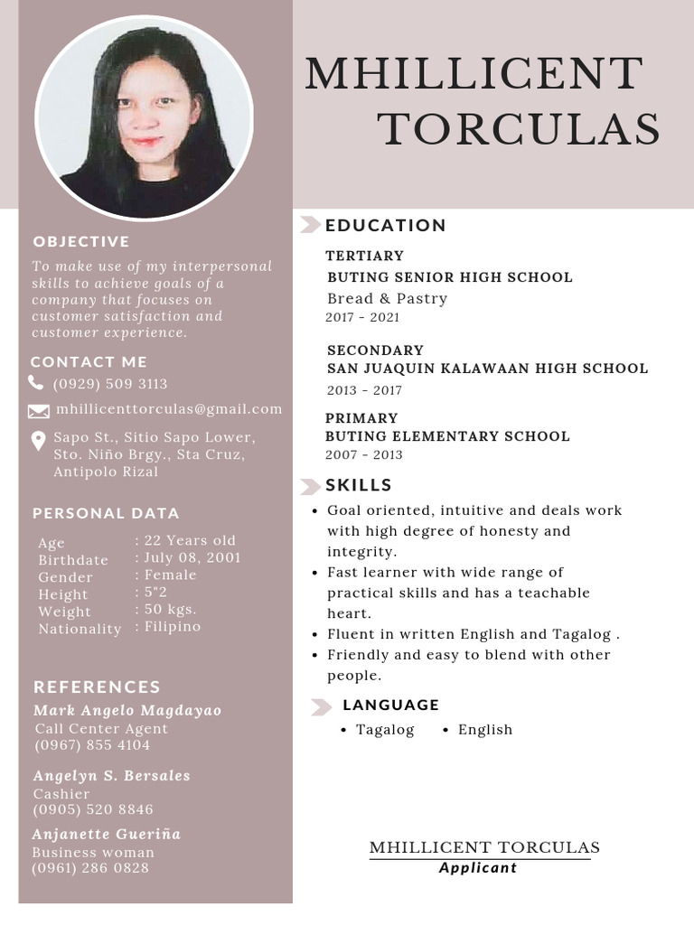 Mhillicent Torculas Resume Overview | PDF