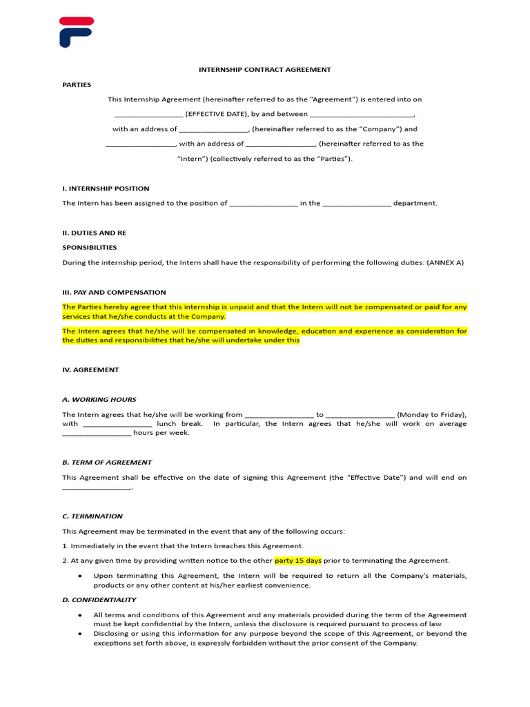 Internship Contract Agreement | PDF