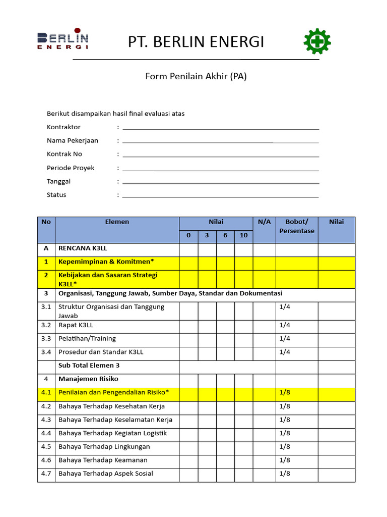 Form Penilaian Akhir-Kontraktor | PDF
