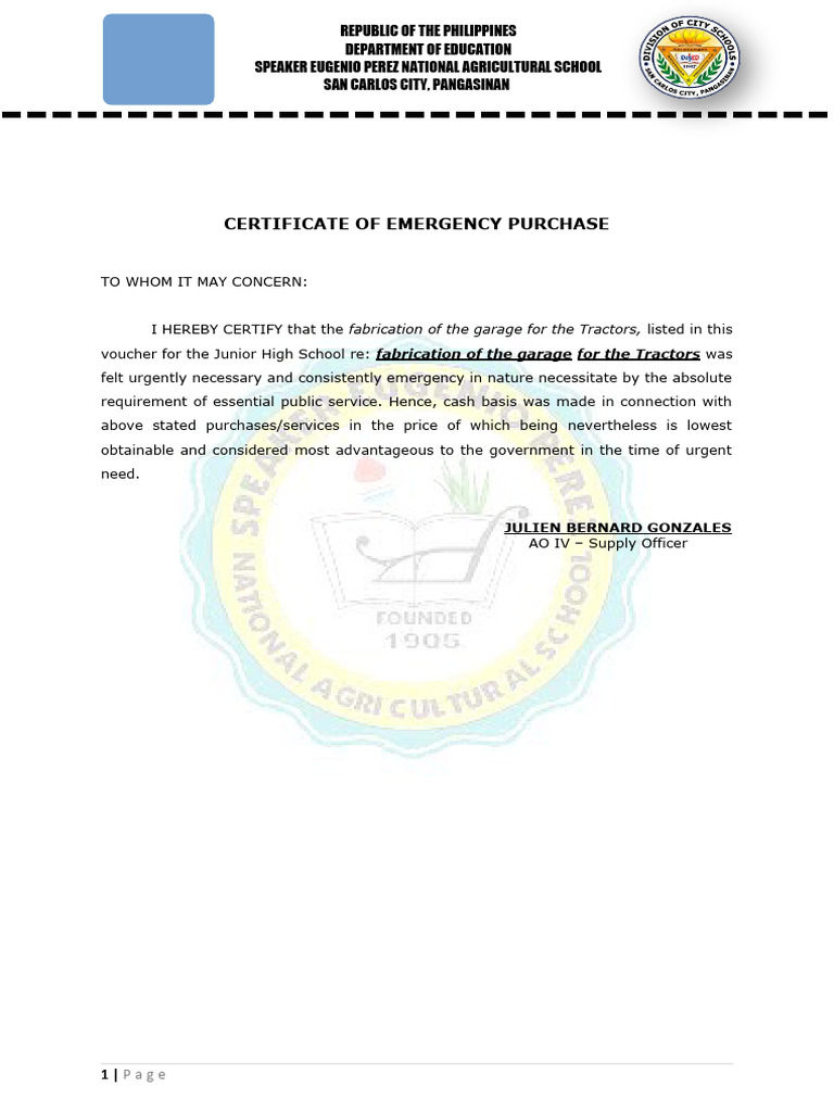 Emergency Purchase | PDF