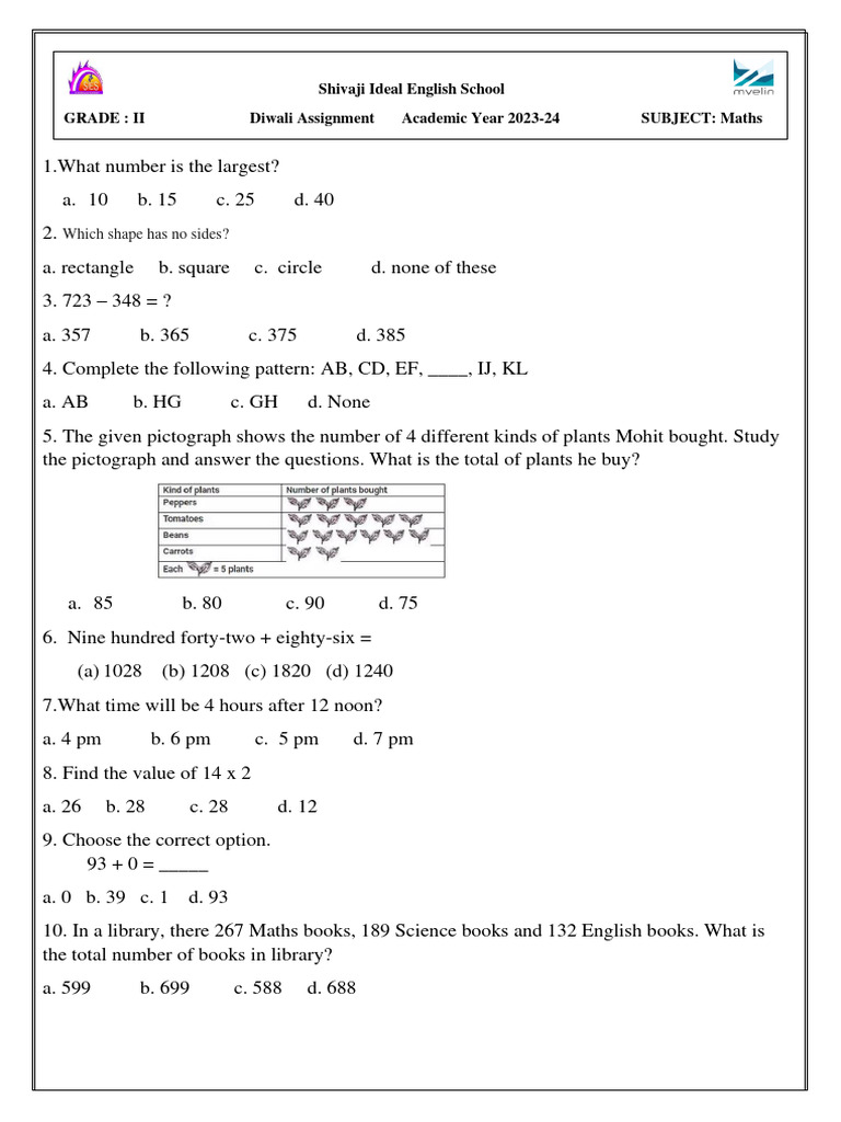Grade 2 - Maths - QP | PDF | Mathematics