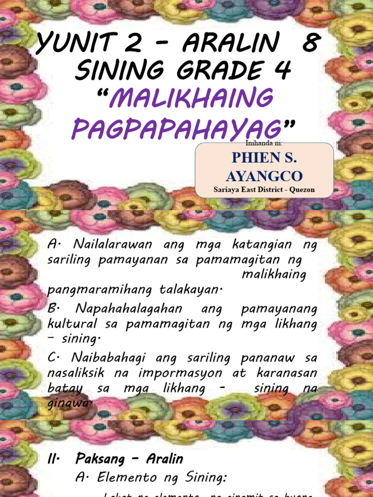 YUNIT 2 _ ARALIN 8 Sining GRADE 4 | PDF