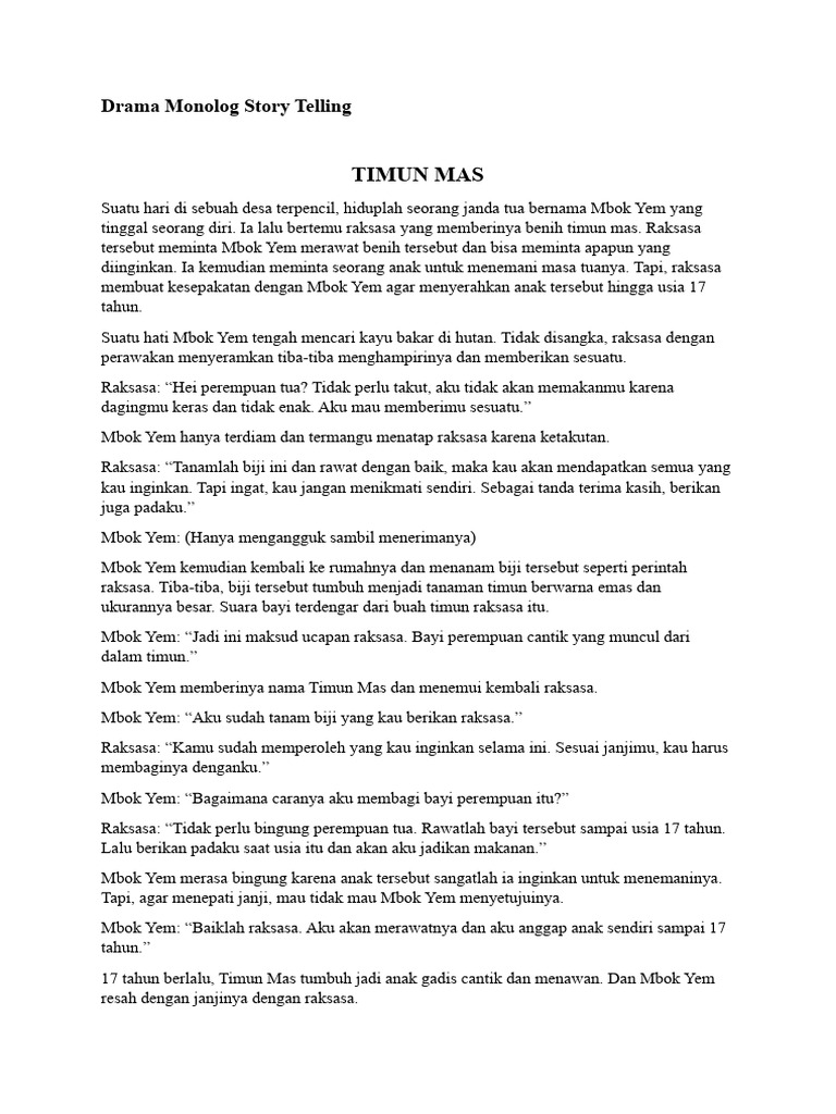 Drama Monolog Timun Mas | PDF