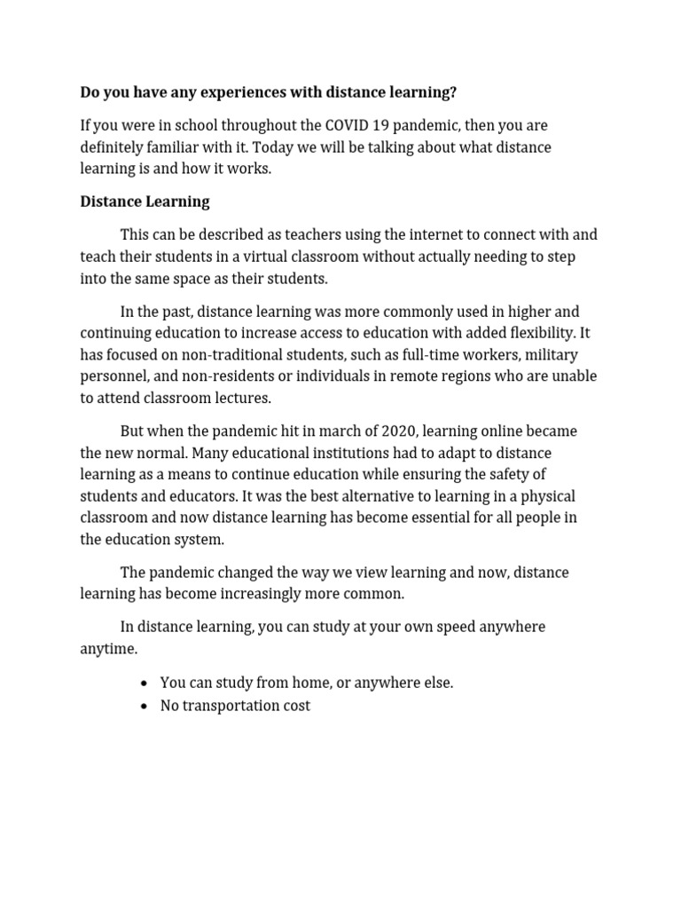 Distnace Learning (For | PDF | Distance Education | Learning