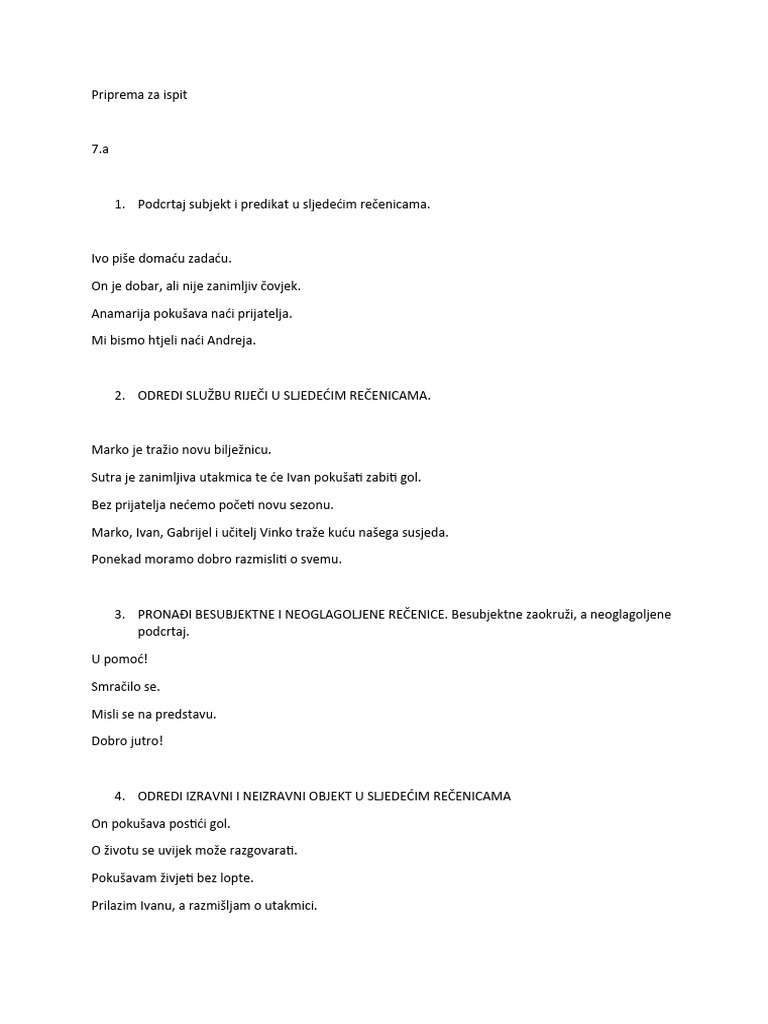 Priprema Za Ispit 7.a | PDF
