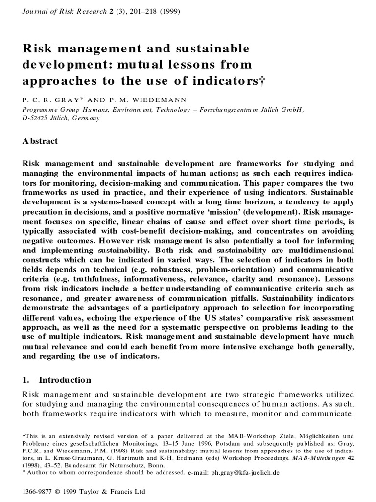 1999-Risk Management and Sustainable Development Mutual Lessons From ...