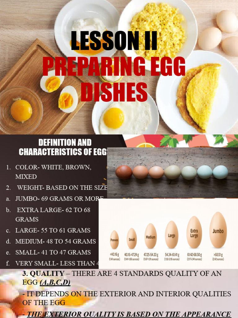 Lesson Ii Preparing Egg Dishes | PDF | Egg As Food | Egg White