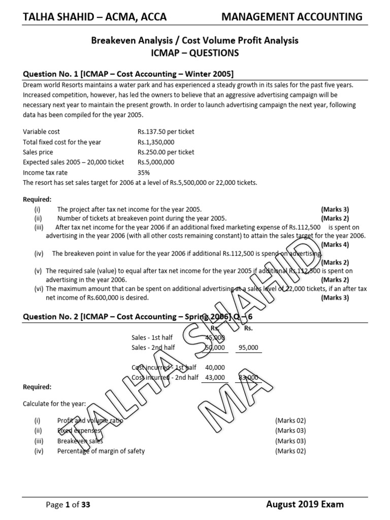 Breakeven Analysis - Question | PDF
