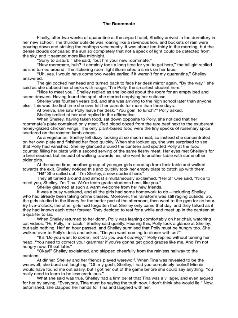 The Roommate (Gothic Creative Writing) | PDF