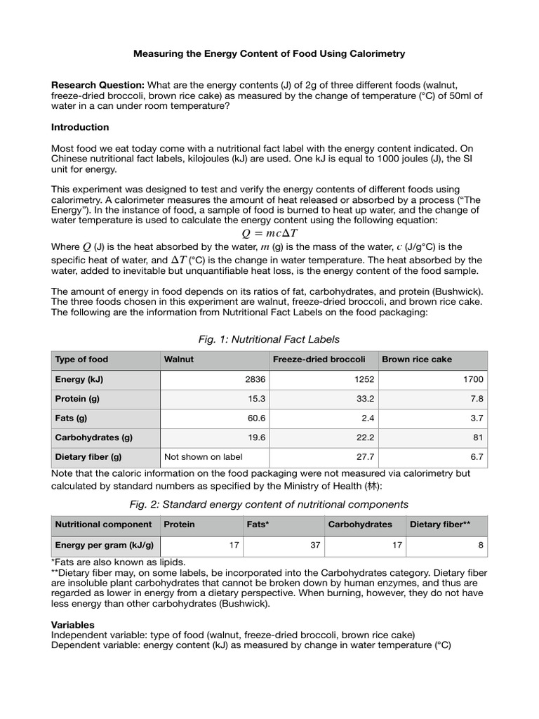 Food Calorimetry Lab Report | PDF | Wellness