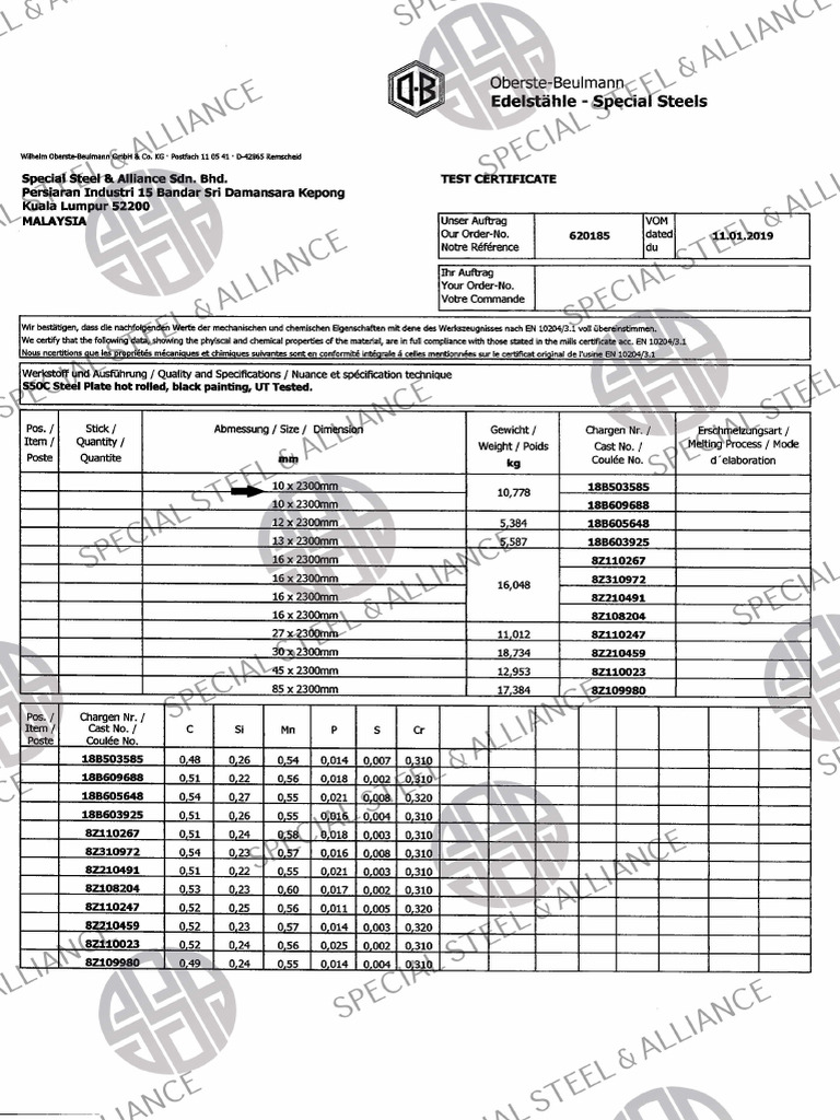 Mill Cert S45C & S50C | PDF