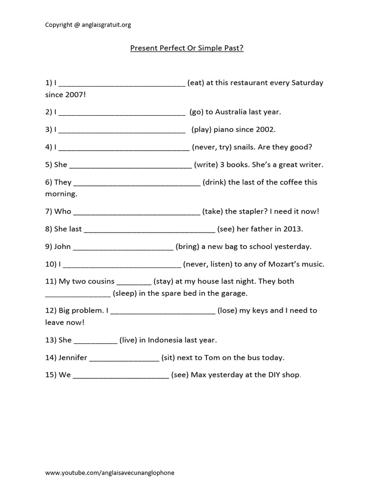 Present Perfect Ou Preterit Exercice | PDF