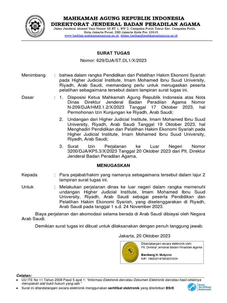 Surat Tugas Peserta Ke Riyadh - Sign1 - Sign - Sign | PDF