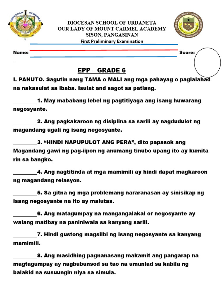 Epp-6 Midterm Exam | PDF