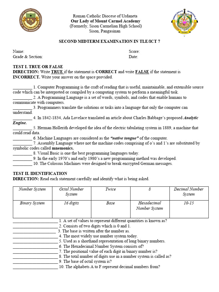 Grade 7 Second Midterm Exam Pdf Computer Programming Assembly Language