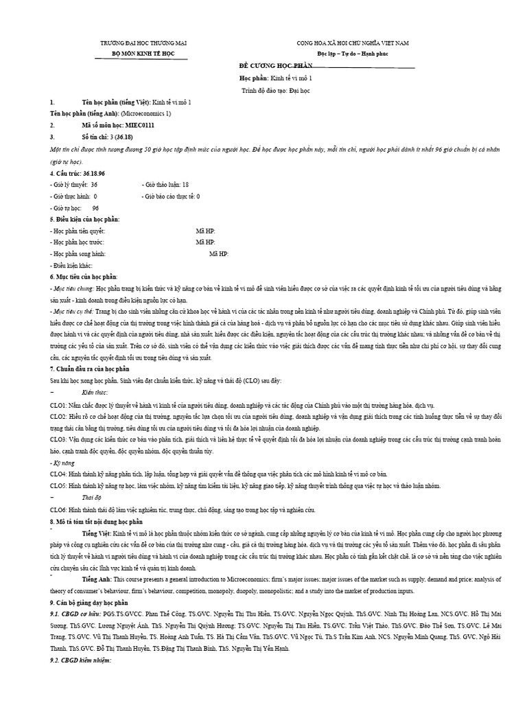 MIEC0111.Kinh tế vi mô 1 - KTH - 2020 | PDF