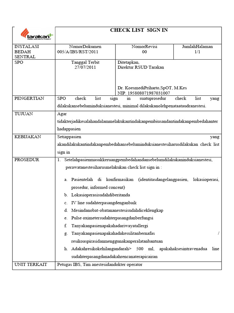 Spo Check List Keslmtn PSN | PDF