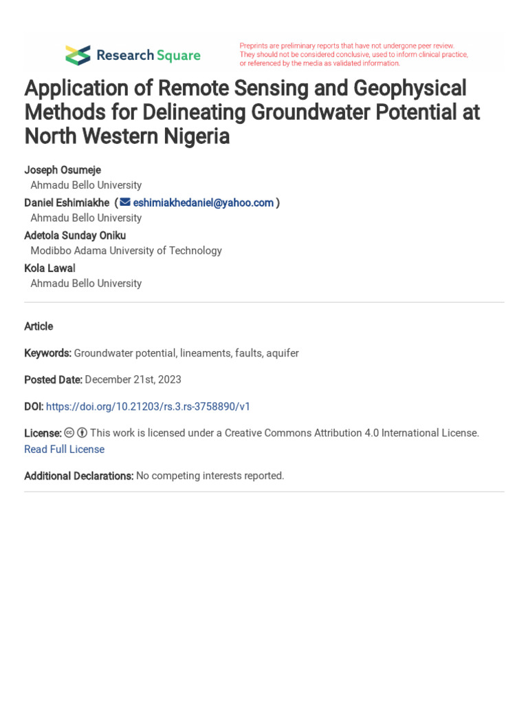 Application of Remote Sensing and Geophysical Meth | PDF