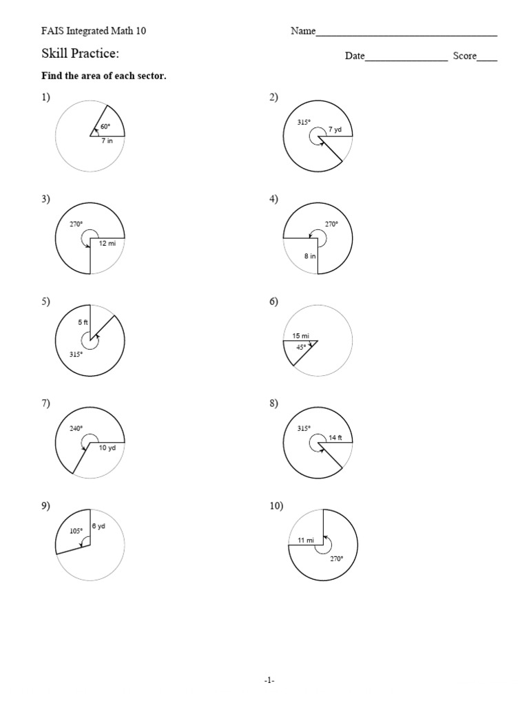 Angle Sector Area Worksheet | PDF