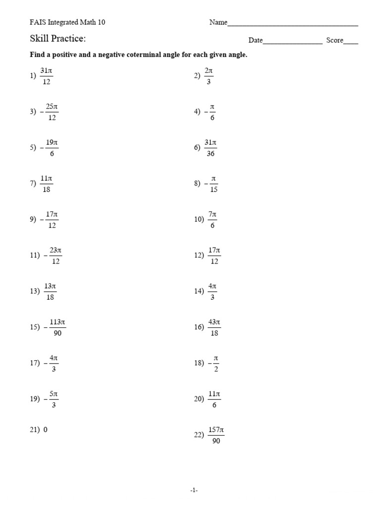 Coterminal Engles Worksheet | PDF