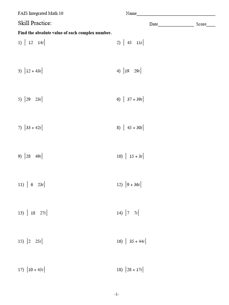 Complex Numbers Worksheet | PDF