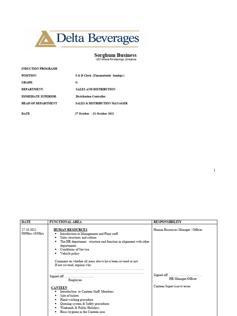 S & D Clerk - Induction Programme | PDF