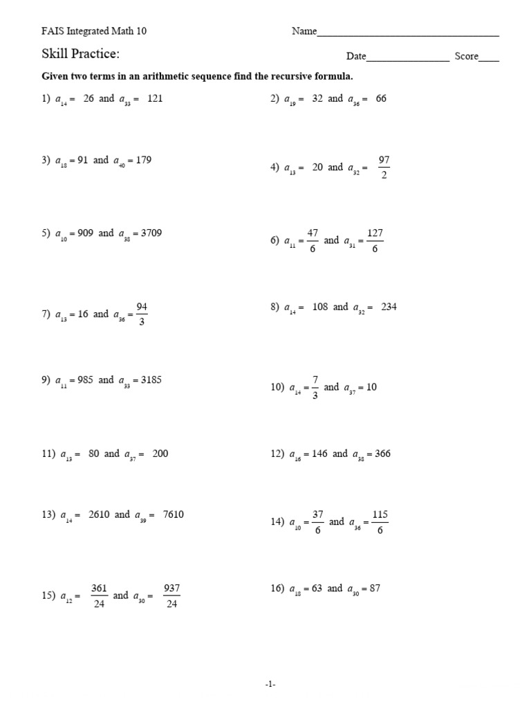 Arithmetic Sequence Worksheets | PDF | Mathematics