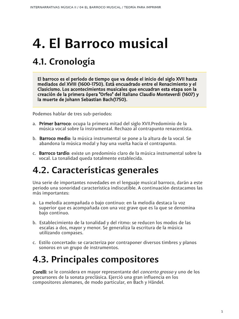 04 El Barroco Musical - Teoría para Imprimir | PDF | Musica barroca ...
