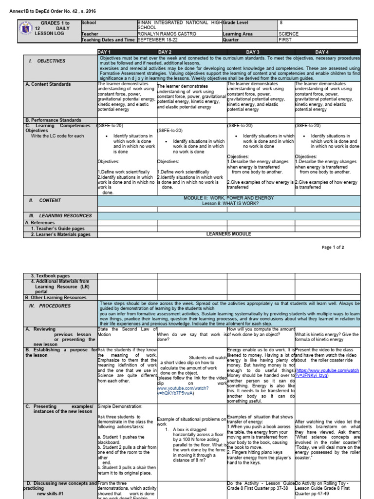 DLL Fourth Week | PDF | Potential Energy | Learning